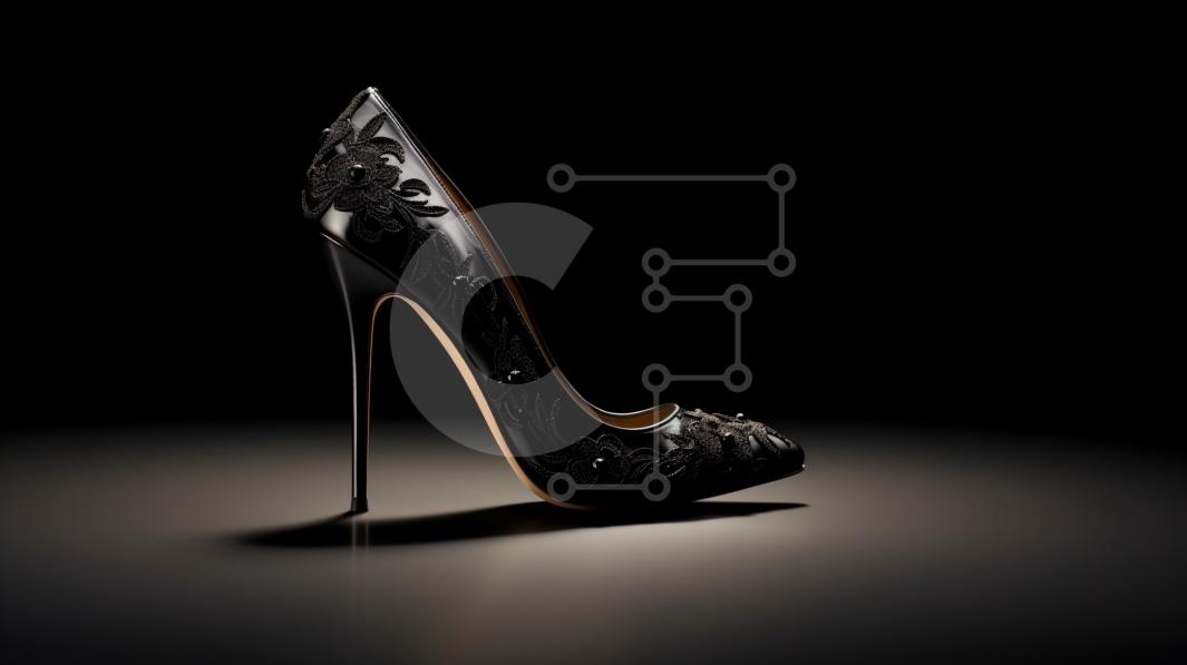Stylish Black High Heel Shoe with Intricate Floral Designs stock photo ...