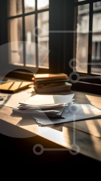 Beautiful Workspace with Sunlight Streaming through Window stock photo ...