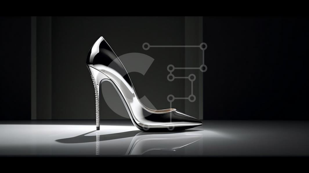 Chic Black and White High Heel Shoe on a Shiny Surface stock photo ...