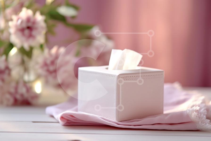 Beautiful Tissue Box and Pink Flowers on a Windowsill stock photo ...