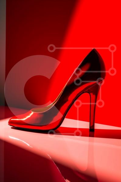 Sleek and Shiny Red High Heel Shoe On White Surface stock photo ...