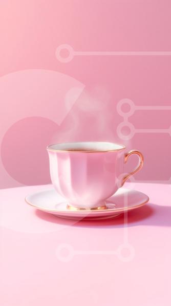 Beautiful Picture of a Pink Tea Cup with Gold Rim and Steam on Pink ...