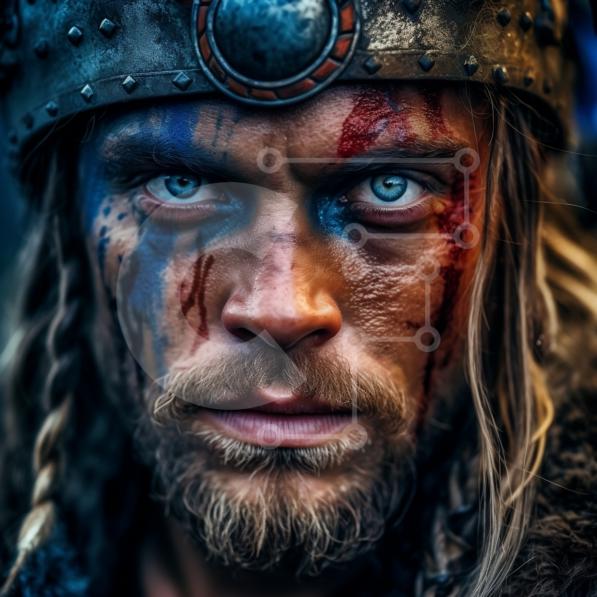Serious Viking Man with Norwegian Flag Painted on Face Stock Photo ...