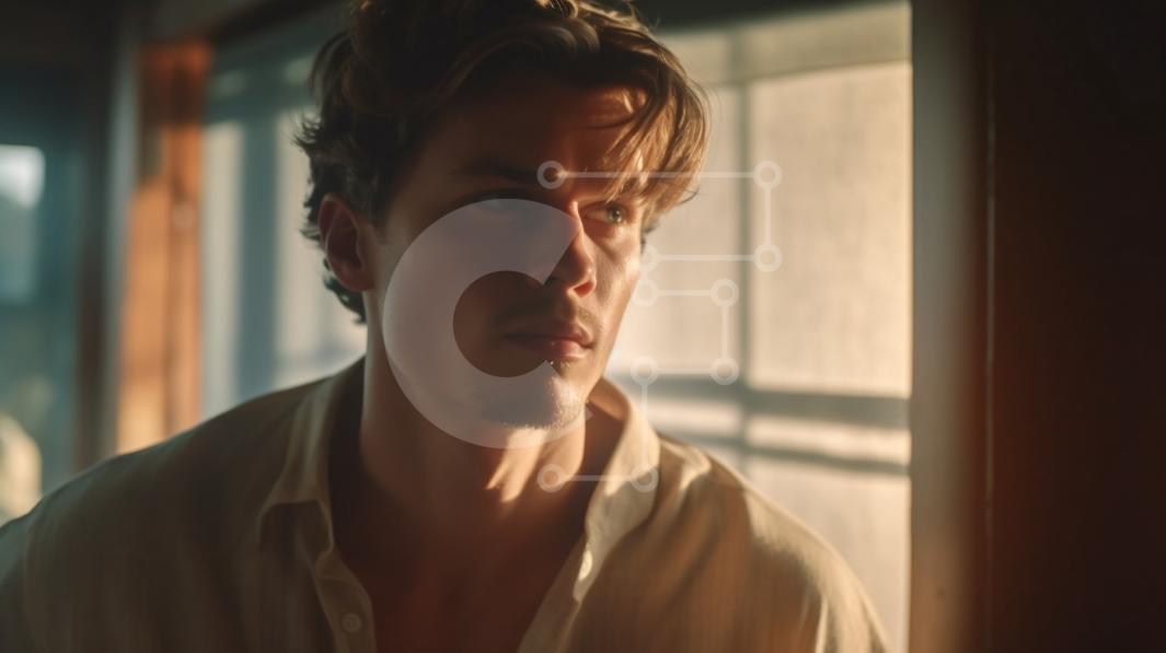 Stunning Shot of a Man Gazing at the Sunset Through a Window stock ...