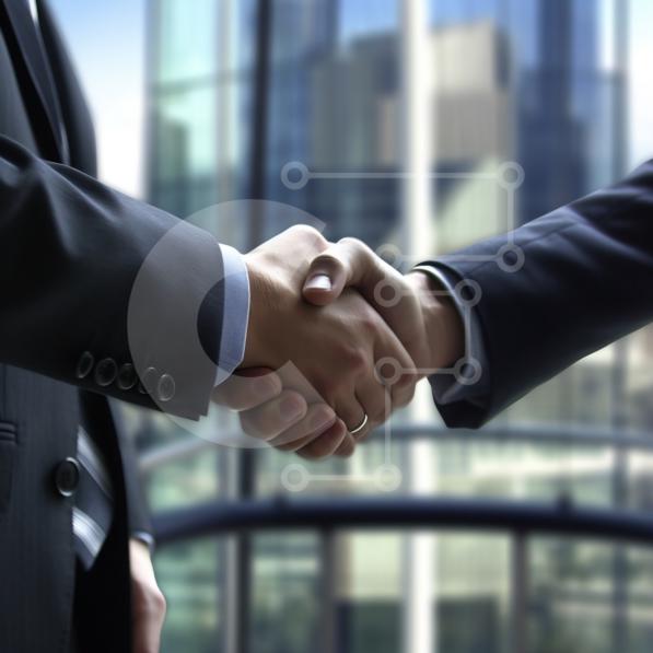 Professional image of businessmen shaking hands with modern city ...