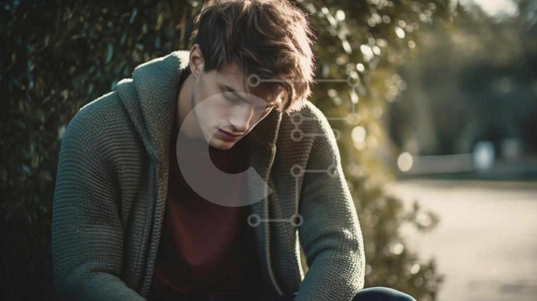 Dejected Man Sitting on Bench stock photo | Creative Fabrica