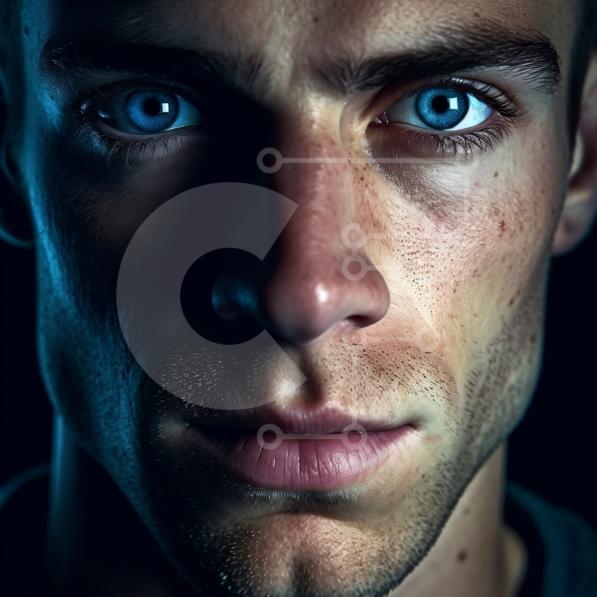 Serious Blue-Eyed Man in Portrait stock photo | Creative Fabrica