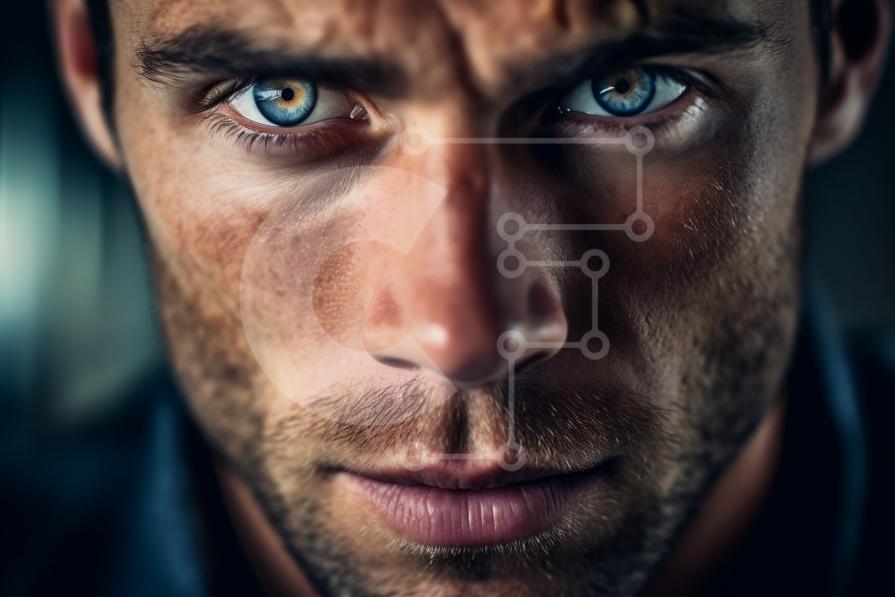 Portrait of a Man with Blue Eyes and a Serious Expression stock photo ...