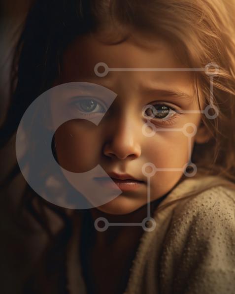 Sad young girl looking off into the distance stock photo | Creative Fabrica