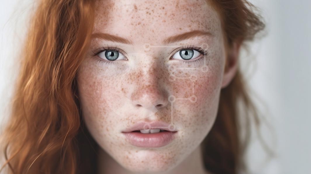 Serious Portrait of a Red-Haired Woman with Freckles stock photo ...