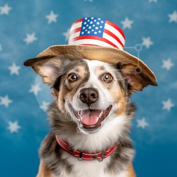 Adorable Picture of a Happy Dog in Patriotic Hat stock photo | Creative ...