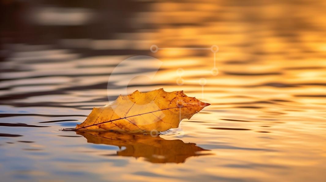 Beautiful Nature Picture of a Yellow Leaf Floating on Water at Sunset ...