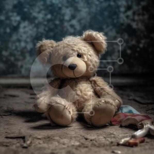 Heartbreaking image of a teddy bear sitting in front of a broken toy ...