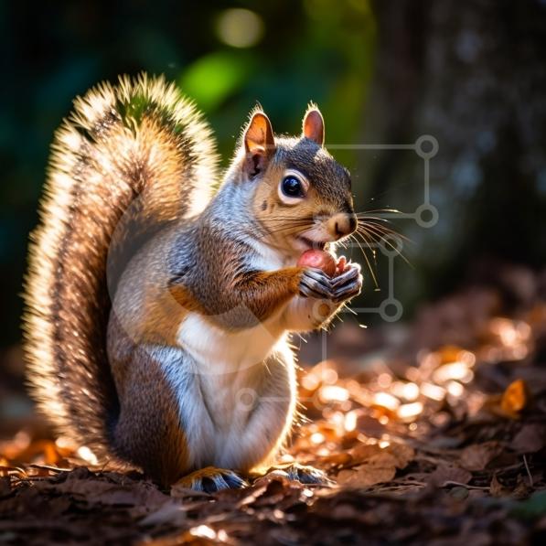 Adorable Squirrel Eating Acorn in a Forest Setting stock photo ...