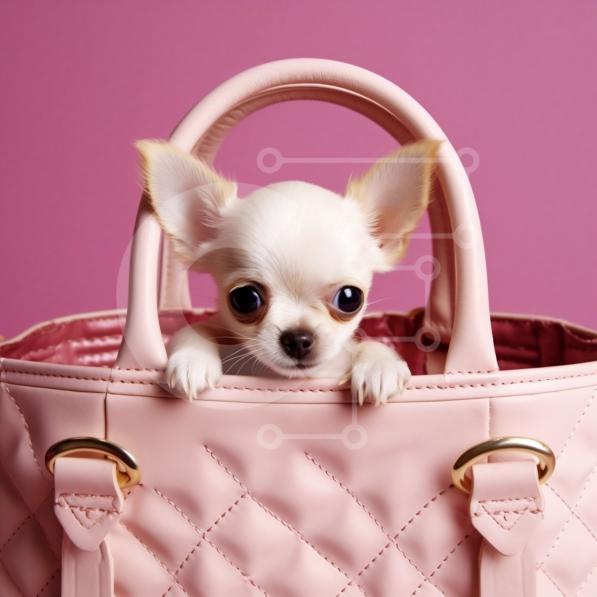 Adorable Picture of a Small White Dog in a Pink Handbag stock photo ...