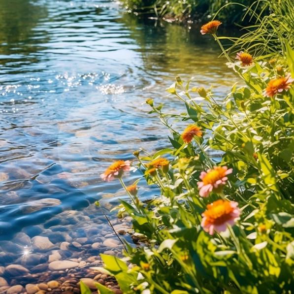 Beautiful Landscape of a Forest and River with Colorful Wildflowers ...