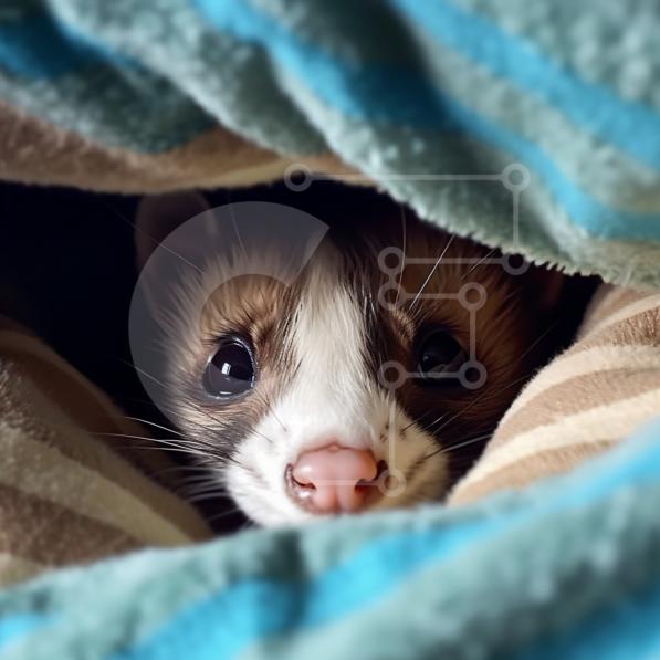Adorable Close-up of a Ferret Hiding Under a Blanket stock photo ...