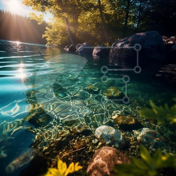 Peaceful Lake with Clear Water and Reflection of Blue Sky stock photo ...