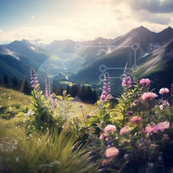 Stunning Mountain Landscape with Wildflowers and Snow-Capped Mountains ...