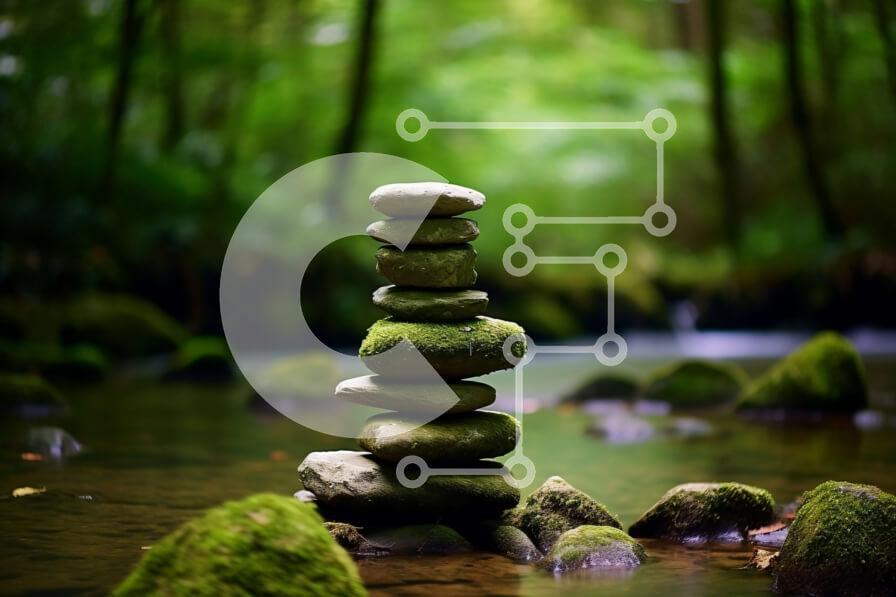 Download Stack of Rocks Pyramid in Stream Surrounded by Lush Greenery ...