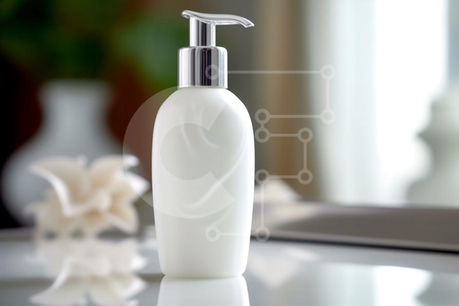 Pure Luxury Moisturizing Hand Soap on Glass Shelf with White Rose Vase ...