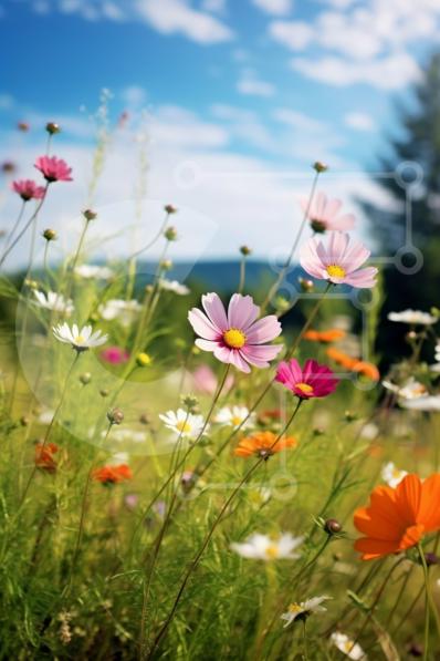 Vibrant Picture of Wildflowers in a Meadow stock photo | Creative Fabrica