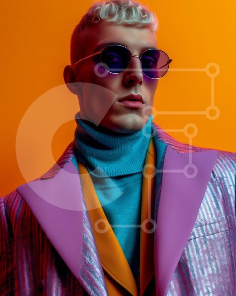 Colorful Man in Jacket and Sunglasses on Orange Background stock photo ...
