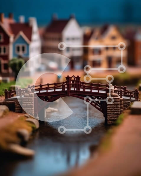 Download Idyllic miniature town model with wooden houses and a red ...