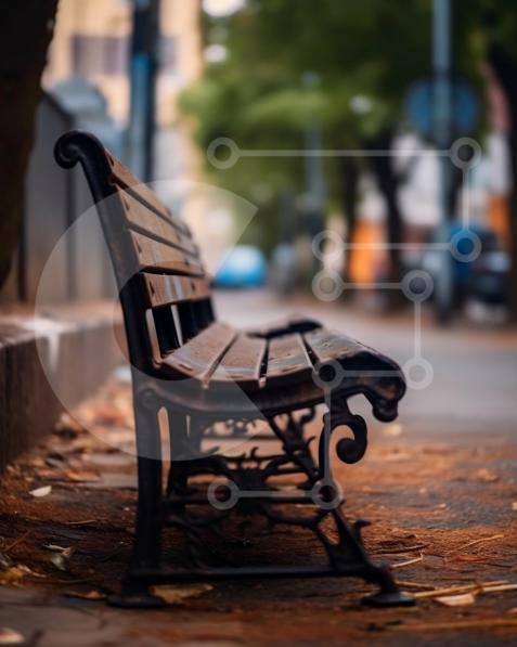 Beautiful Picture of an Empty Bench on a Sidewalk in the Fall with ...
