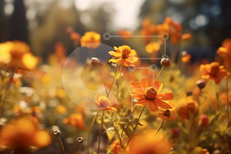 Beautiful Landscape of a Field of Orange Flowers in the Sunlight stock ...