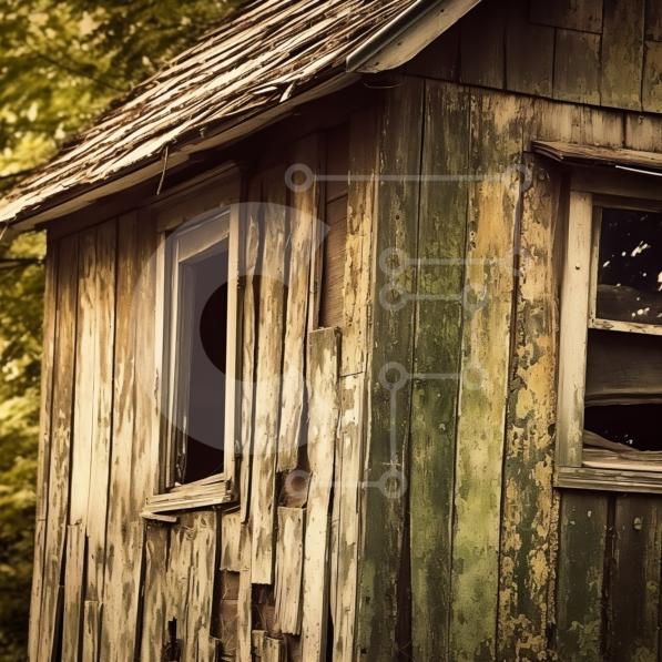 Abandoned Shack in the Woods with Peeling Paint and Broken Window stock ...