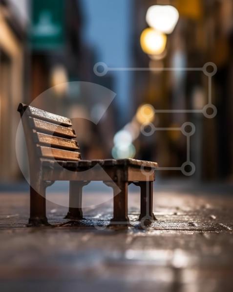 Picturesque Scene of Old Wooden Bench on a Sidewalk in a Busy City ...
