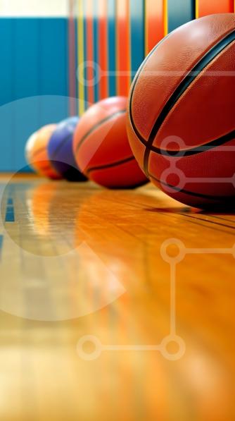 Aerial View of Basketball Court with Multiple Basketballs stock photo ...