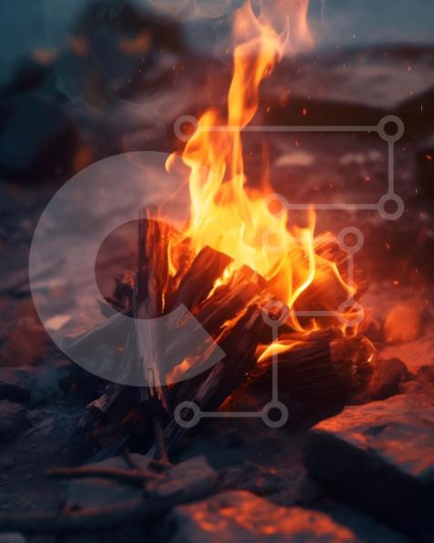 Bonfire on Beach at Night with Driftwood and Rocks Stock Photo stock ...