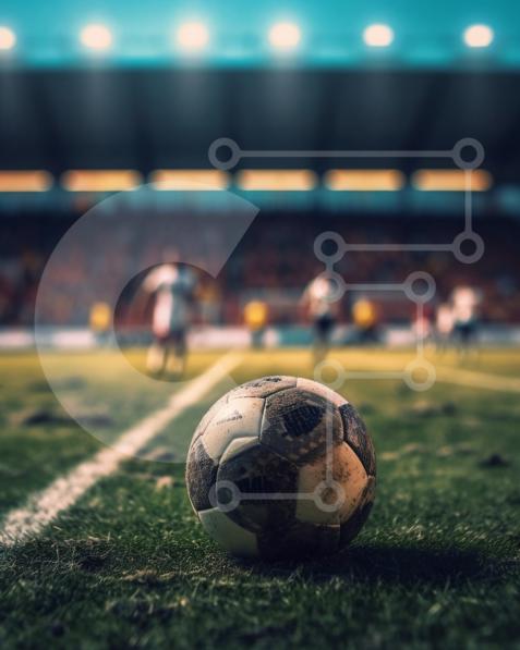 Exciting picture of a soccer match being played at a stadium stock ...