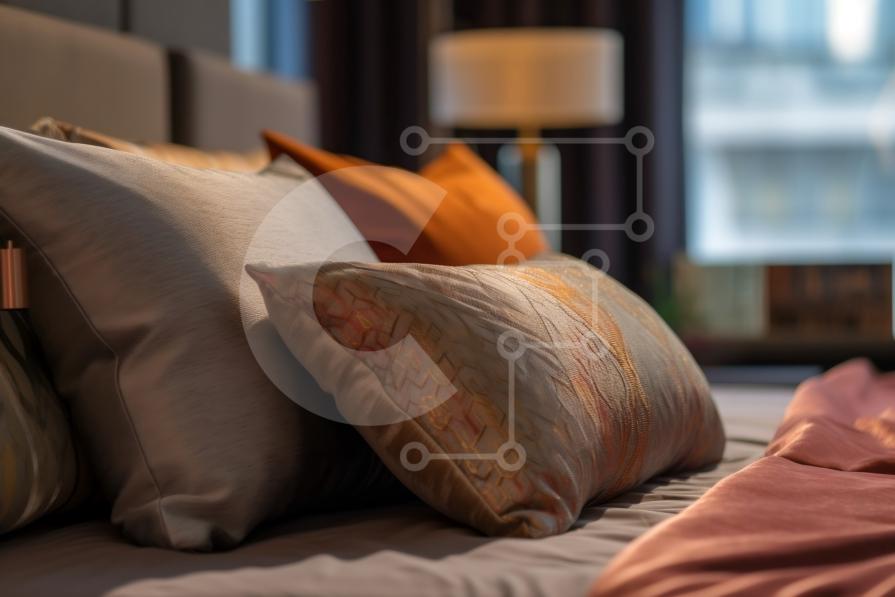 Comfortable Bed with Multiple Pillows and Blankets stock photo ...