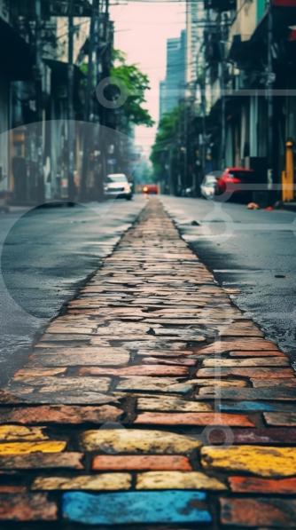 Vibrant Brick Road in Urban Area stock photo | Creative Fabrica