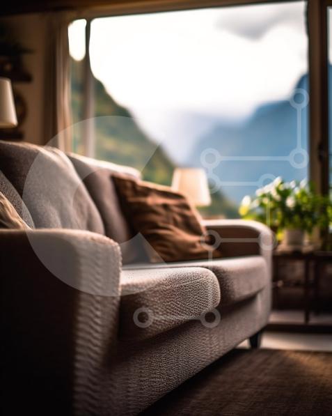 Stunning Living Room with a View of Mountain Range stock photo ...