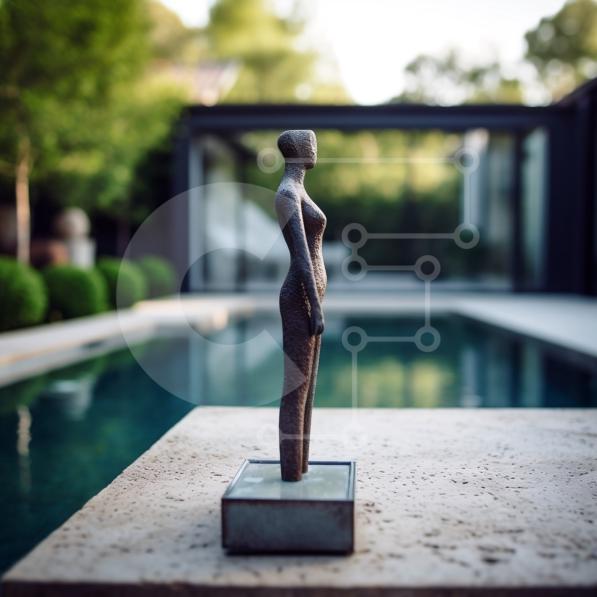 Beautiful Bronze Statue of Woman by Pool on a Clear Day stock photo ...