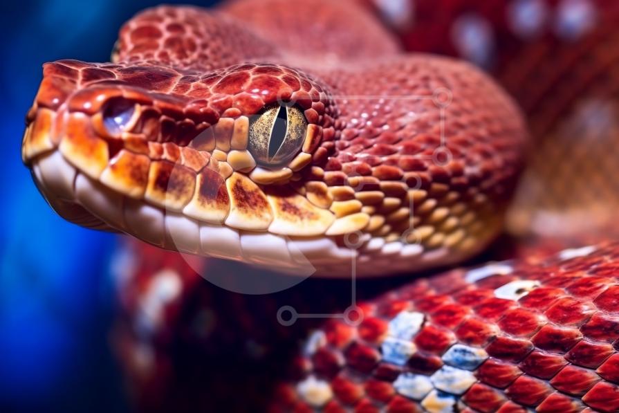 Close-up Image of a Red Snake's Head with Black Eyes and Forked Tongue ...