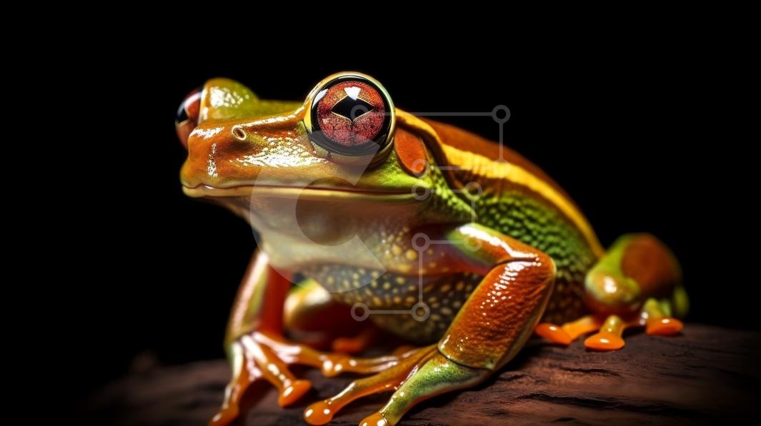 Vibrant Frog with Red Eyes Sitting on a Log stock photo | Creative Fabrica