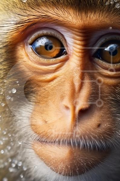 Close-up Image of a Monkey's Face with Water Droplets on Its Fur stock ...