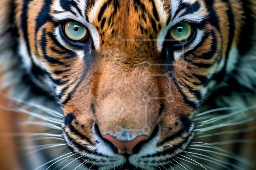 Stunning Close-Up Tiger Face with Green Eyes and Stripes stock photo ...