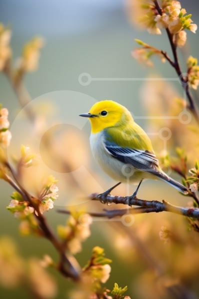 Beautiful Picture of a Small Yellow Bird on a Blossoming Branch stock ...