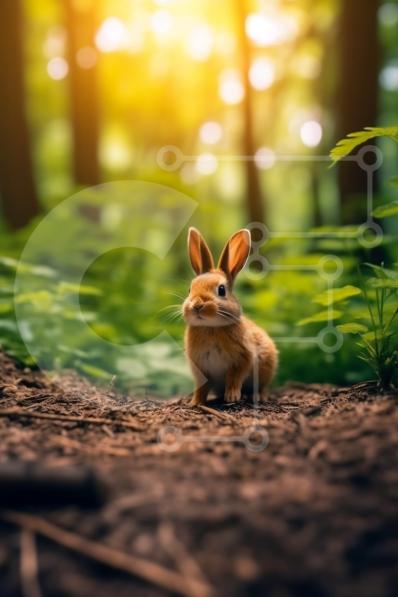 Beautiful picture of a brown rabbit in a forest clearing stock photo ...