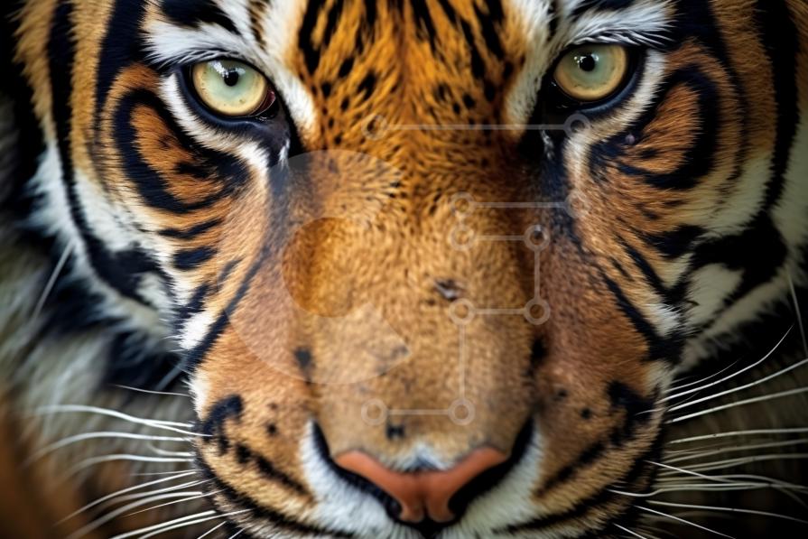 Intense Tiger Face Close-up with Sharp Teeth and Yellow Stripes stock ...