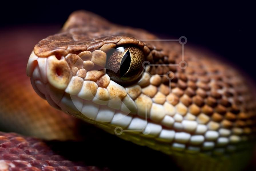 Close-up of a Snake's Head with Visible Eyes and Fangs stock photo ...
