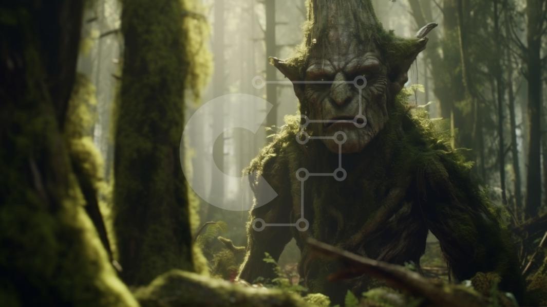 Mysterious and dangerous scene of a goblin in a forest stock photo ...