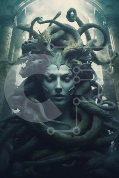 Dark and Mysterious Beauty of a Woman with Snakes on her Head stock ...