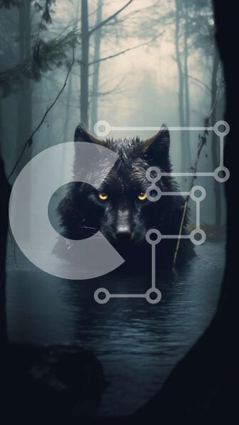 Download Mysterious Black Wolf Swimming in Dark Forest Stockphotos ...